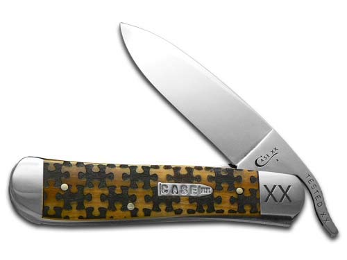 CASE XX Puzzle Pieces Antique Bone Russlock 1/500 Stainless Pocket Knife Knives