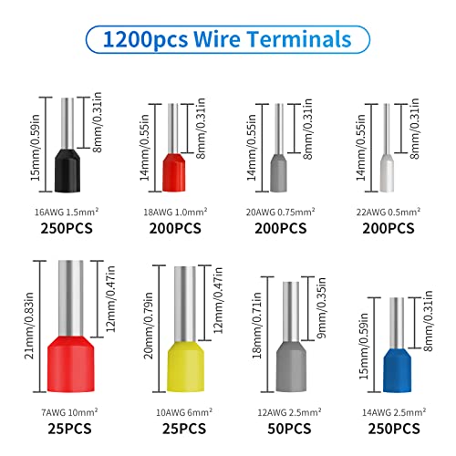 DIVANC Ferrule Crimping Tool Kit, Ferrule Crimper Plier with 1200pcs Wire Ferrules Kit Wire Ends Terminals, Self-adjustable Ratchet Wire Crimper for AWG 23–7 Electrical Wire Connectors(Blue)