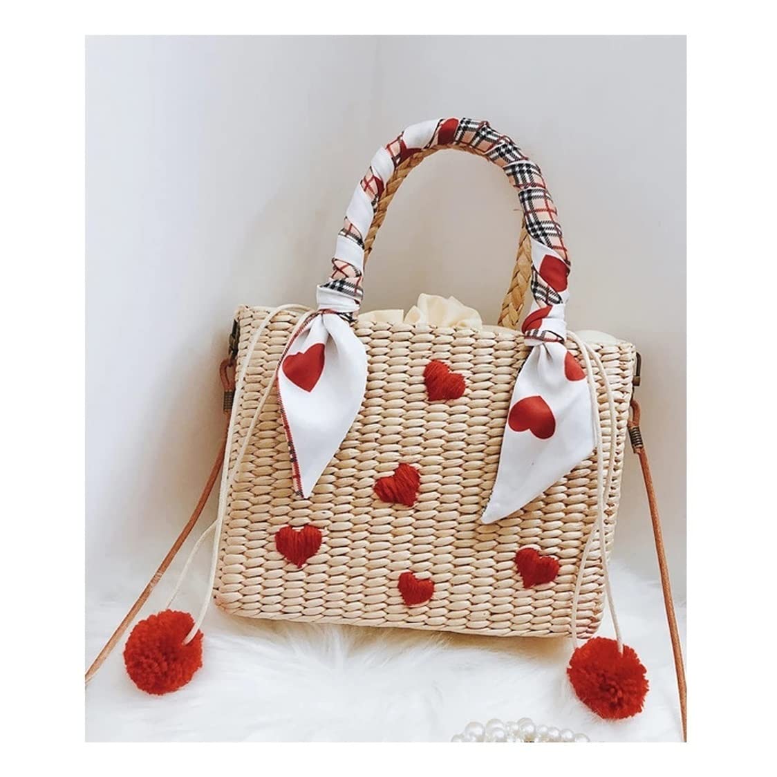 DLOETT Natural Basket Handmade Bag Bridal Shower Gift for Bride to Be Engagement Purse (Color : D, Size : 17 * 21cm)