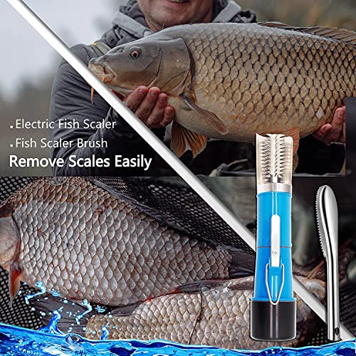 Electric Fish Scaler Set,Powerful Fish Scaler Remover with 2600mAh rechargeable batteries,Fish Cordless Dynamic Fish Scaler Easily Remove fishscales without Fuss Or Mess