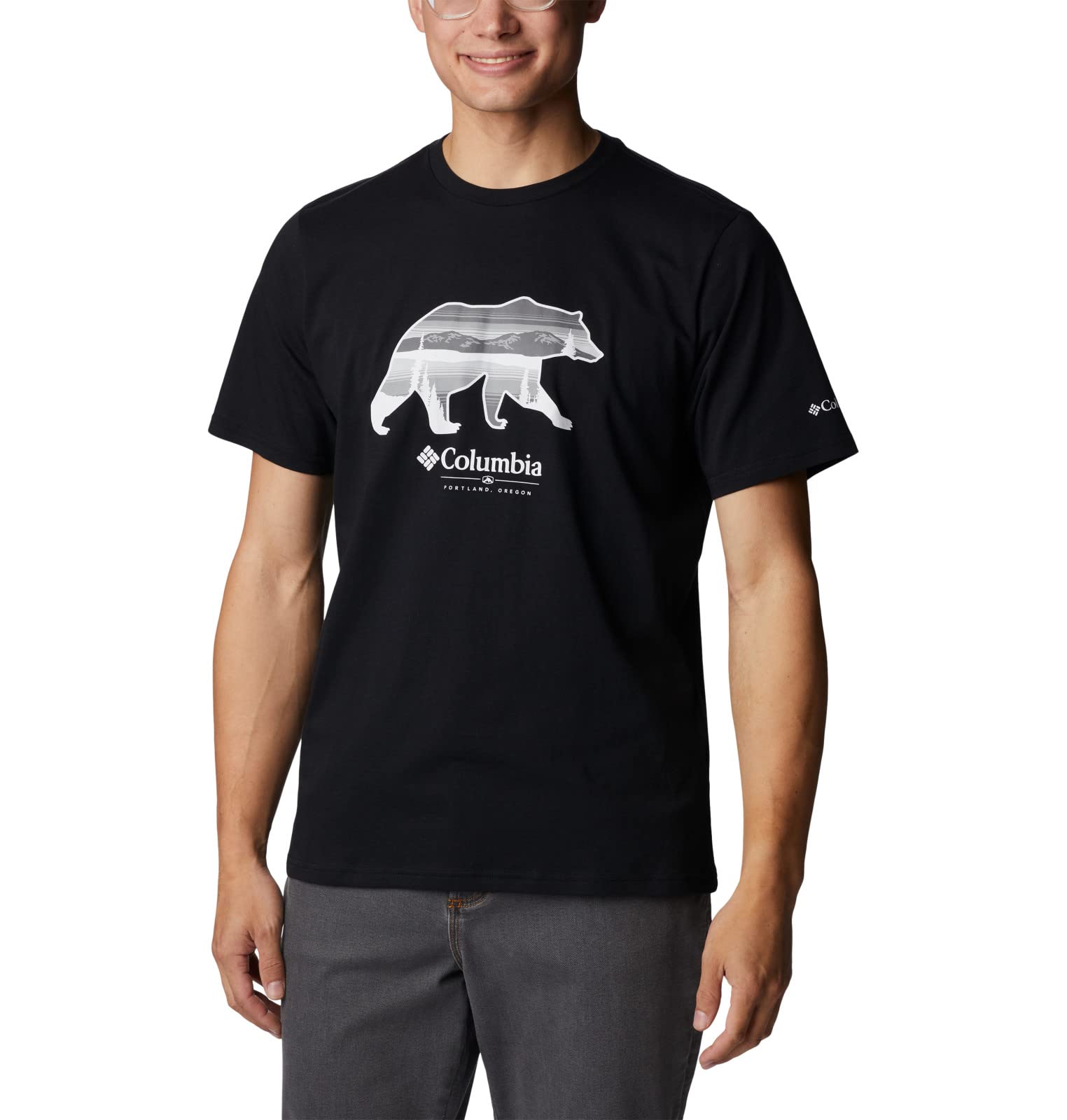 Columbia Men's Rockaway River Outdoor Short Sleeve, Black/Scenic Stroll Graphic, Large