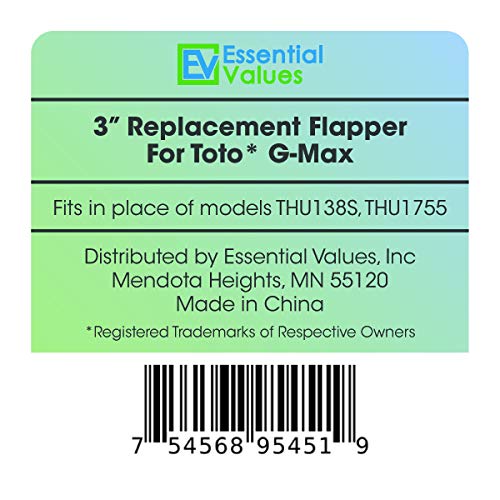 Essential Values 3-Inch Toto Toilet Flapper Replacement - Rubber Toilet Tank Flapper with Chain and Hook, Aftermarket Toilet Flapper for G-Max, Thu499s, Thu331s, Thu175s & 2021bp Toto Toilet Models