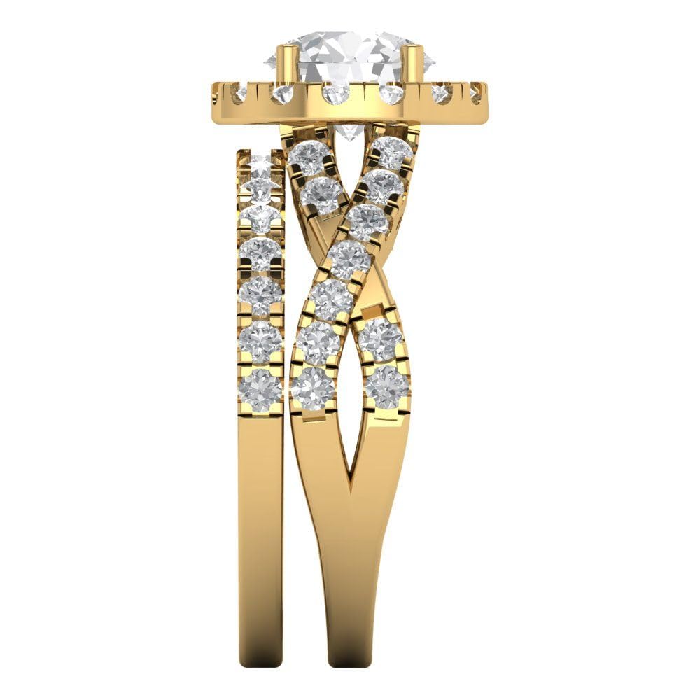 Clara Pucci 1.92 ct Round Cut Genuine Zircon 14k Yellow Gold Halo Solitaire W/Accents Wedding Bridal Engagement Set Ring Band Size 10.5