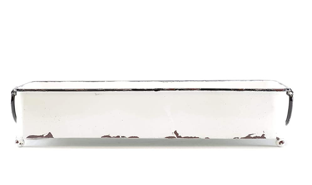 LARGE Rustic White Rectangle Metal Bin - 16.5'' Long - Great for Display or Storage - Silvercloud Trading Co., White with Black