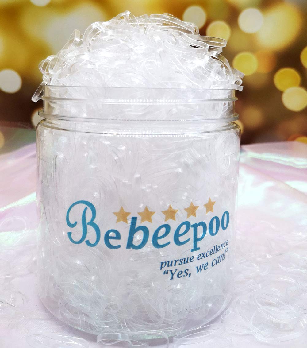 Clear Mini Elastic Rubber Hair Bands,BEBEEPOO 2500pcs Soft Elastics Ties Bands 2mm in Width and 30mm in Length - STRONG - REUSEABLE