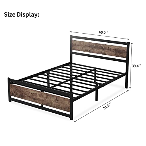LOTCAIN Platform Bed Frame with Wooden Headboard, Heavy Duty, No Box Spring Needed, Strong Metal Slats Support, Noise-Free, Twin XL/Queen/King (Queen)