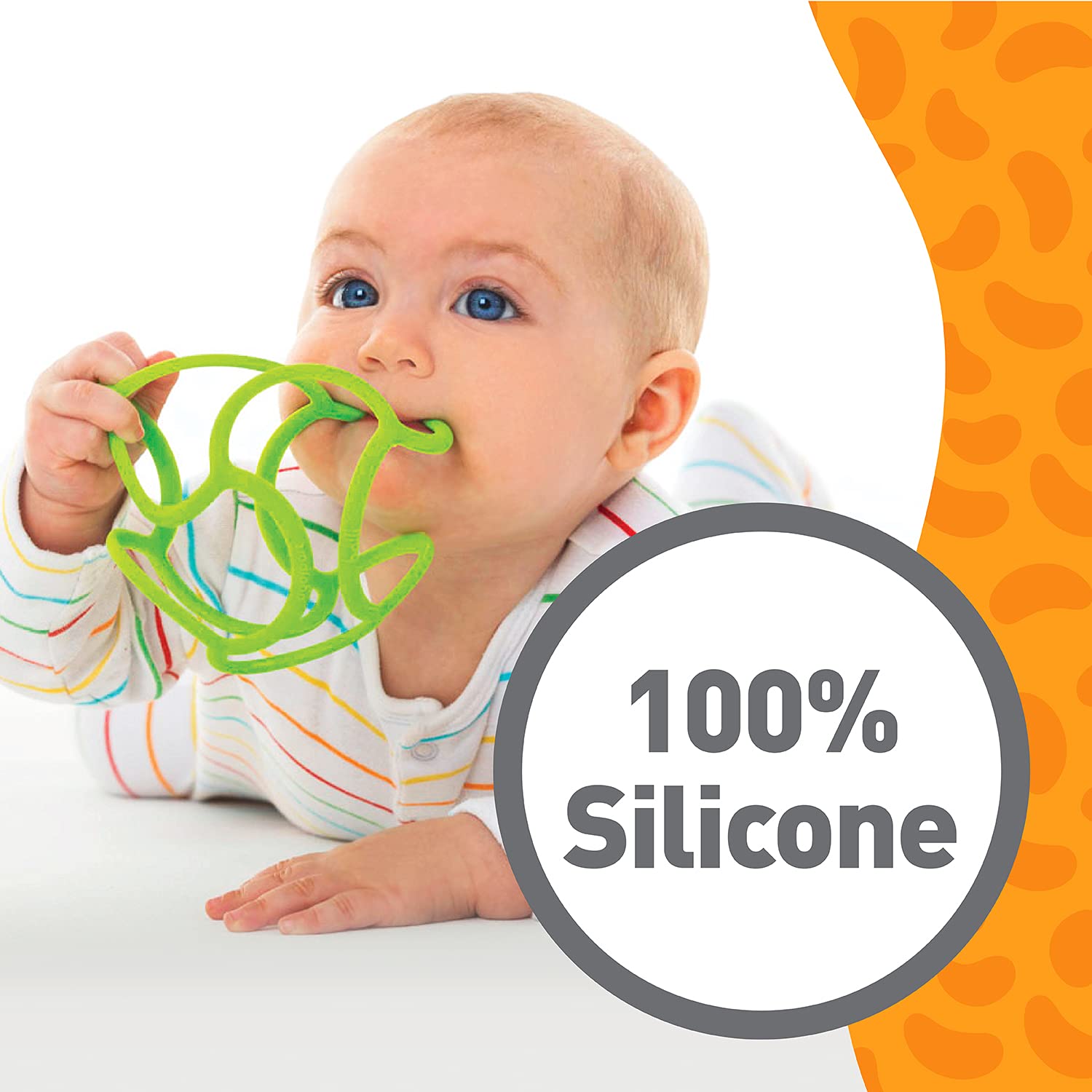 OgoBolli Teething Ring Tactile Sensory Ball Toy for Babies & Kids - Stretchy, Soft Non-Toxic Silicone - Ages 3 Months and up - Green