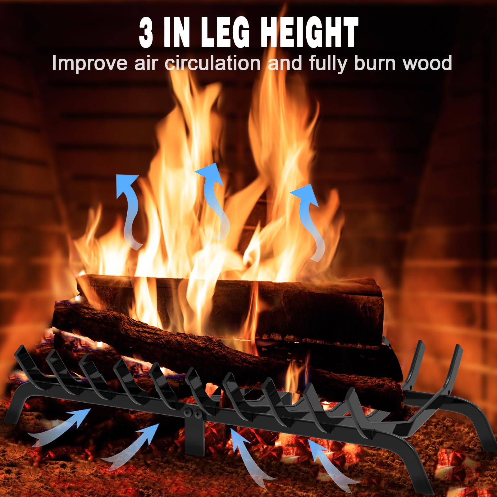 DAMEING Fireplace Grate 30 inch, Heavy Duty Fireplace Log Grate Holder Firewood Rack, Large Solid Steel Fire Pit Grate Fireplace Accessories for Chimney Hearth Wood Stove Burning