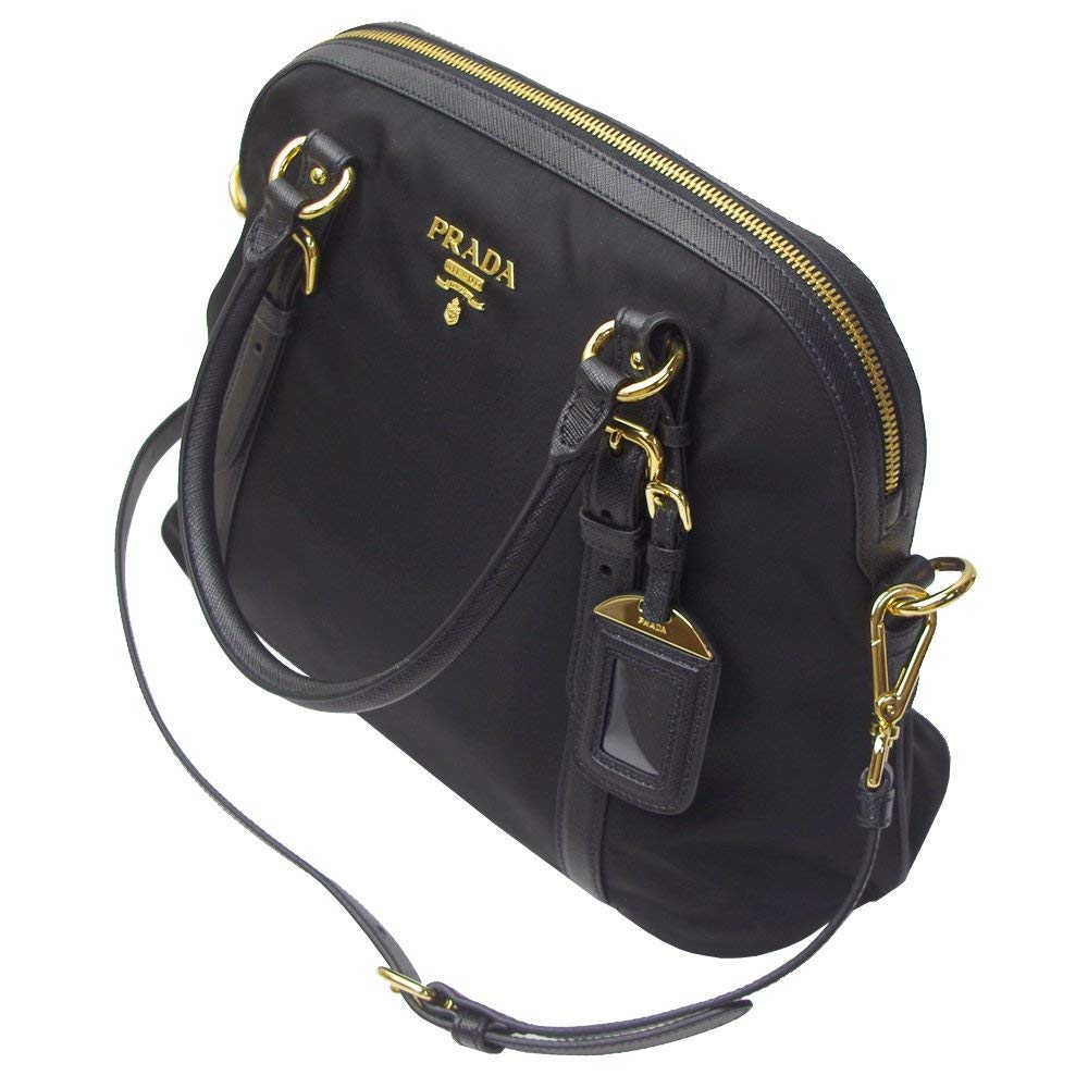 Prada Womens Tessuto Nylon Saffiano Leather Black Handbag 1BB013