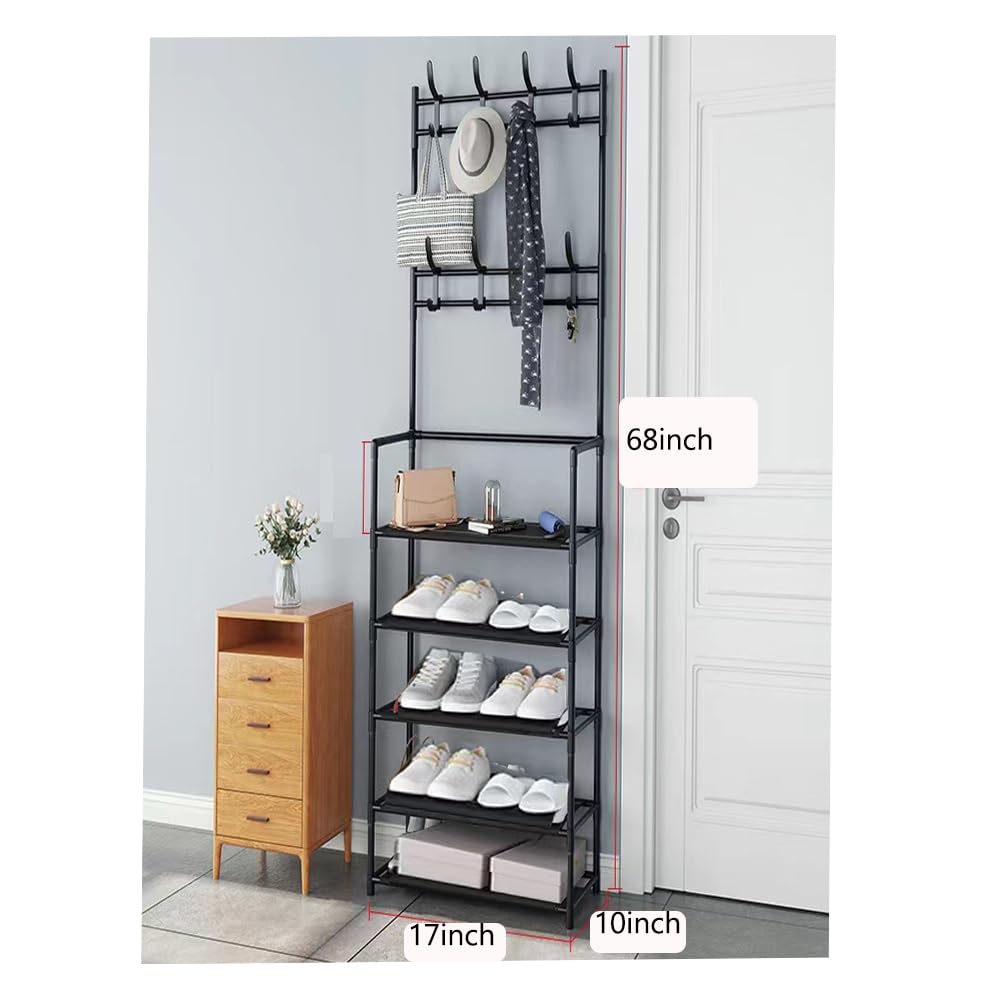 FDSDEFEN Entryway Coat Rack, Coat and Shoe Rack, Entryway Bench Storage Organizer with 8 Hooks for Bedroom (5-Tier )