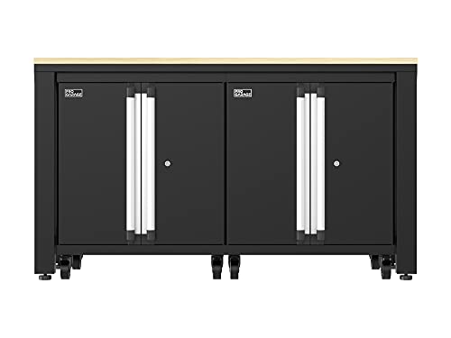 ClosetMaid ProGarage Garage Storage Base Cabinets & Workbench Top 3-Piece Set, Custom, Durable, Adjustable, Steel Construction, Black