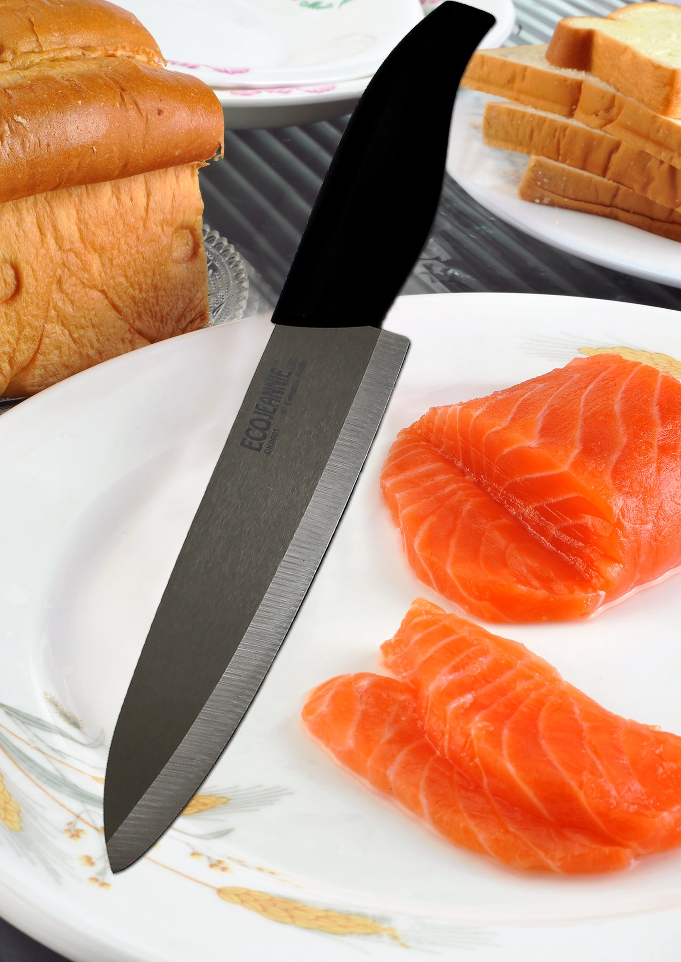 EcoJeannie CKS001 2-Piece Set: Premium Coffee Color Ceramic Knives - 6 Inch Chef's Knife & 4 Inch Paring Knife with Protective Covers