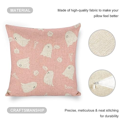 Ghost Pumpkin Halloween Throw Pillow Covers 18ร18 Pillowcases Set of 1 Autumn Pattern Linen Decorative Square Pillow Case Cushion Covers Standard Size for Sofa Couch Outdoor Bed Pillow Protectors