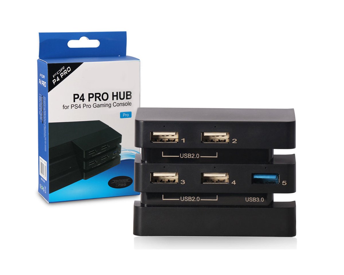 PS4 Pro USB Hub 3.0 - ElecGear 5-ports USB Extender Extension Adapter Splitter with LED indicator for PSVR Headset, Hard Drive Storage Expansion, Controller Charger for PlayStation 4 Pro
