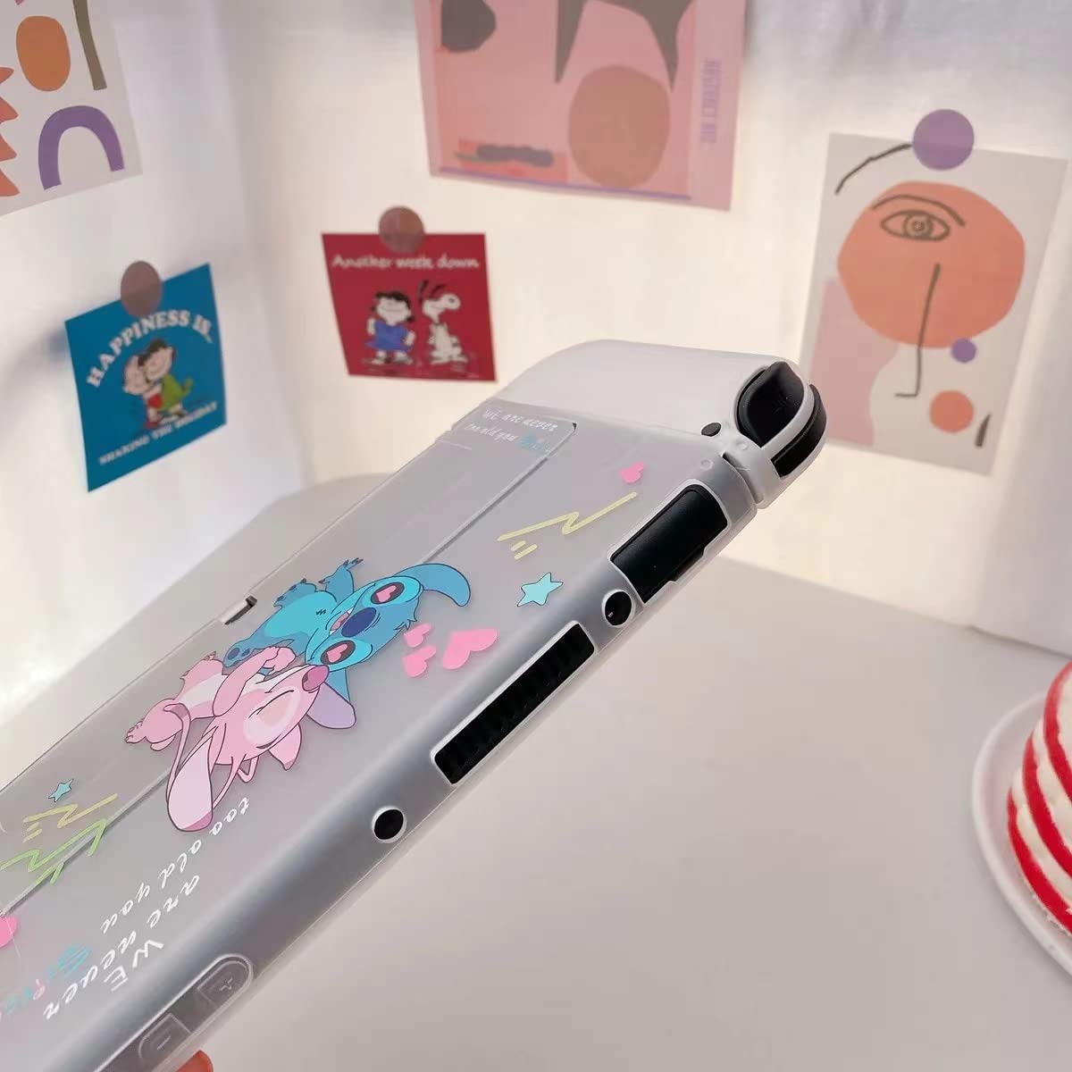 ENFILY Cute Stitch Case Compatible with Nintendo Switch OLED, Dockable Case Cover, Ergonomic Soft TPU Grip Case for Joycon, Sparkle Skin Set