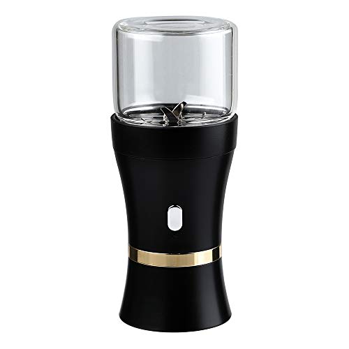 Electric Grinder Spice Herb Grinder USB-Rechargeable, 2pcs 1.7oz Glass Herb Chamber - Mini Portable (Black & Gold Ring)
