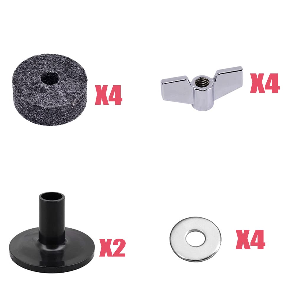 Cymbal Replacement Accessories Cymbal Sleeves with Base Wing Nuts Cymbal Felts Hi-Hat Clutch Felt Hi Hat Cup Felt&Cymbal Washer (B-21)