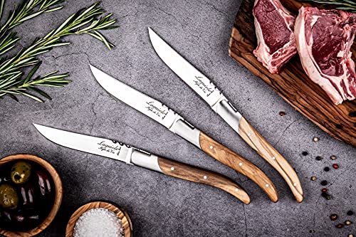 Laguiole Style de Vie Steak Knives, Luxury Line, 6 pieces, Olive Wood, in giftbox