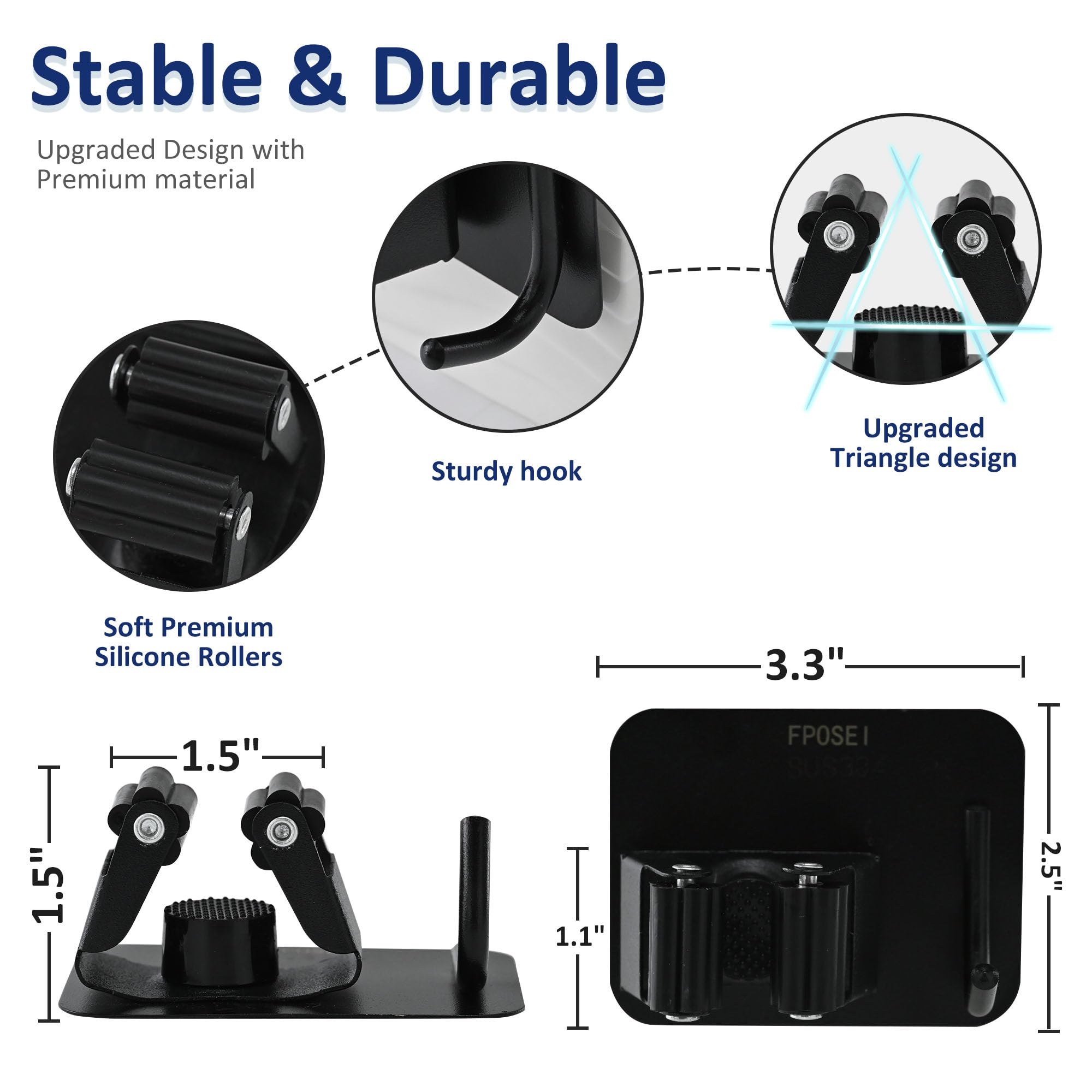 FPOSEI 4PCS Broom and Mop Holder,Stainless Steel Waterproofing Broom and Mop Holder Wall Mountain, Adhesive Mop Holder with Hooks, Cleaning Supplies Organizer Home Laundry Organization