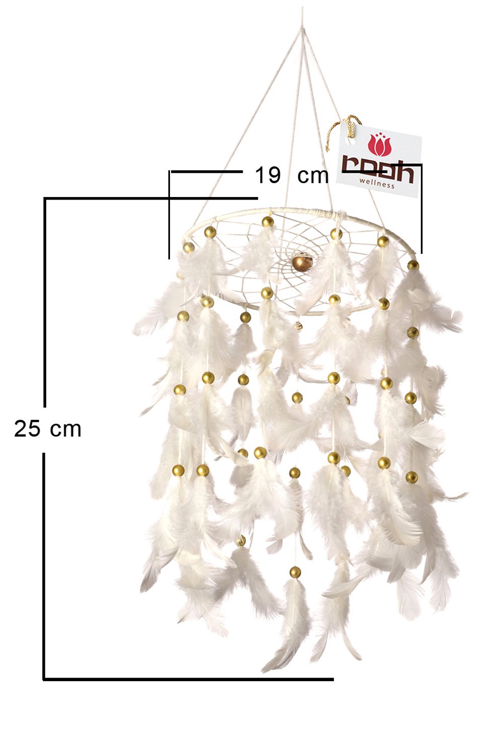 Rooh Dream Catcher ~Classic White Light ~ Handmade Mandala Hangings for Positivity (Use as Home Decor Asscent, Wall hangings, Garden, Outdoor, Bedroom, Christmas, Thanks Giving, Valentines) (Large)