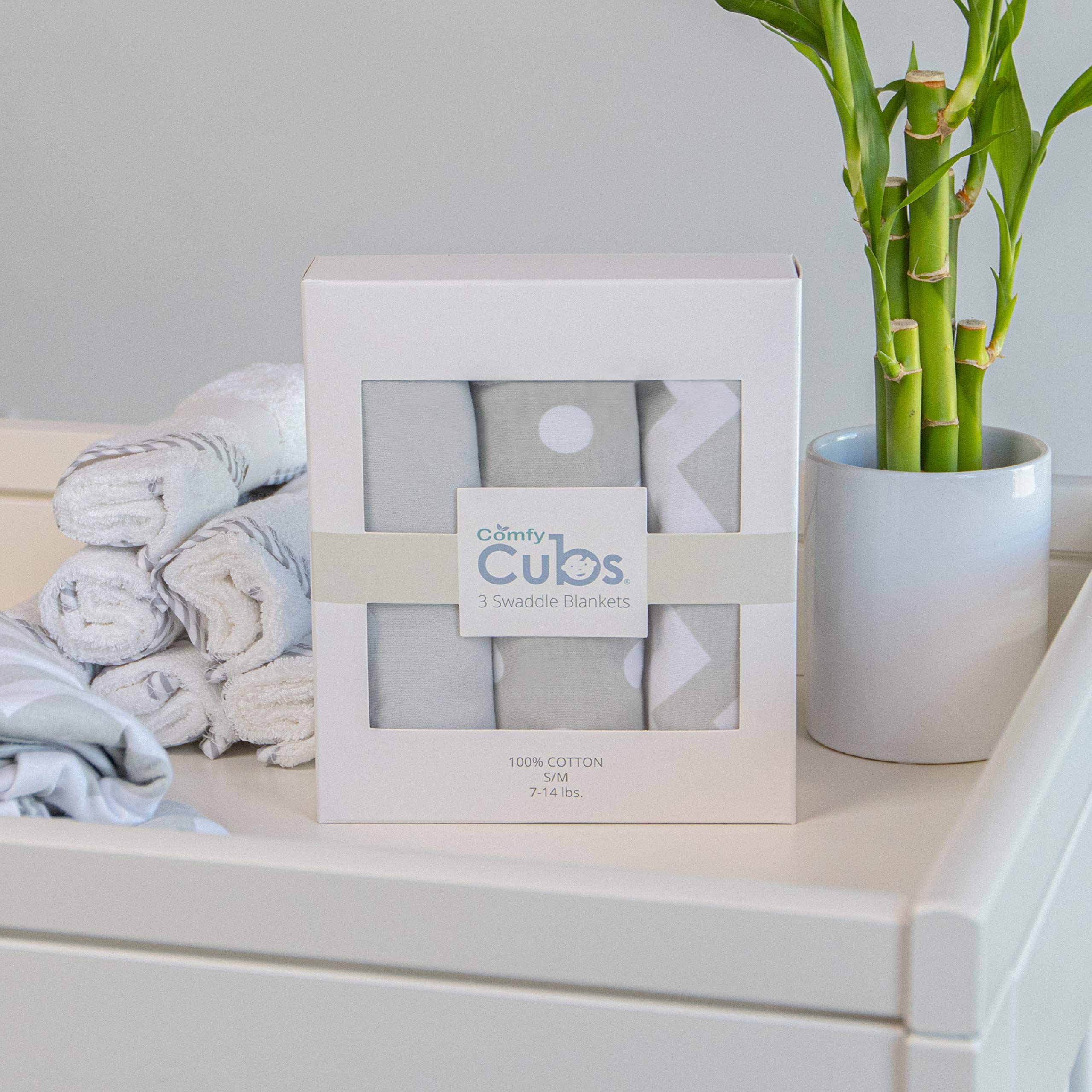 Comfy Cubs Swaddle Blanket Baby Girl Boy Easy Adjustable 3 Pack Infant Sleep Sack Wrap Newborn Babies (Small 0-3 Months, Grey)