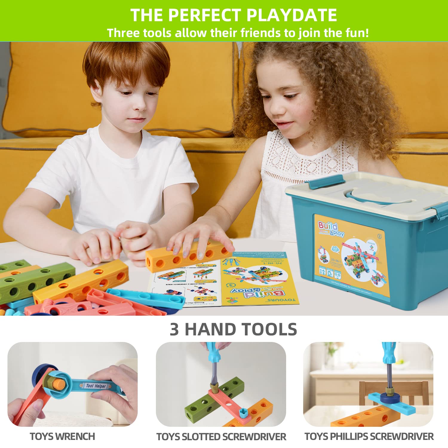 Erector Sets for Kids Ages 4-8, Easy Assembled 163 PCS Building Blocks, STEM Games for 4 5 6 7 8 Year Old Girls Boys Kids, Educational Building Toy STEM Kits with Tools, Design Guide, Storage Bin
