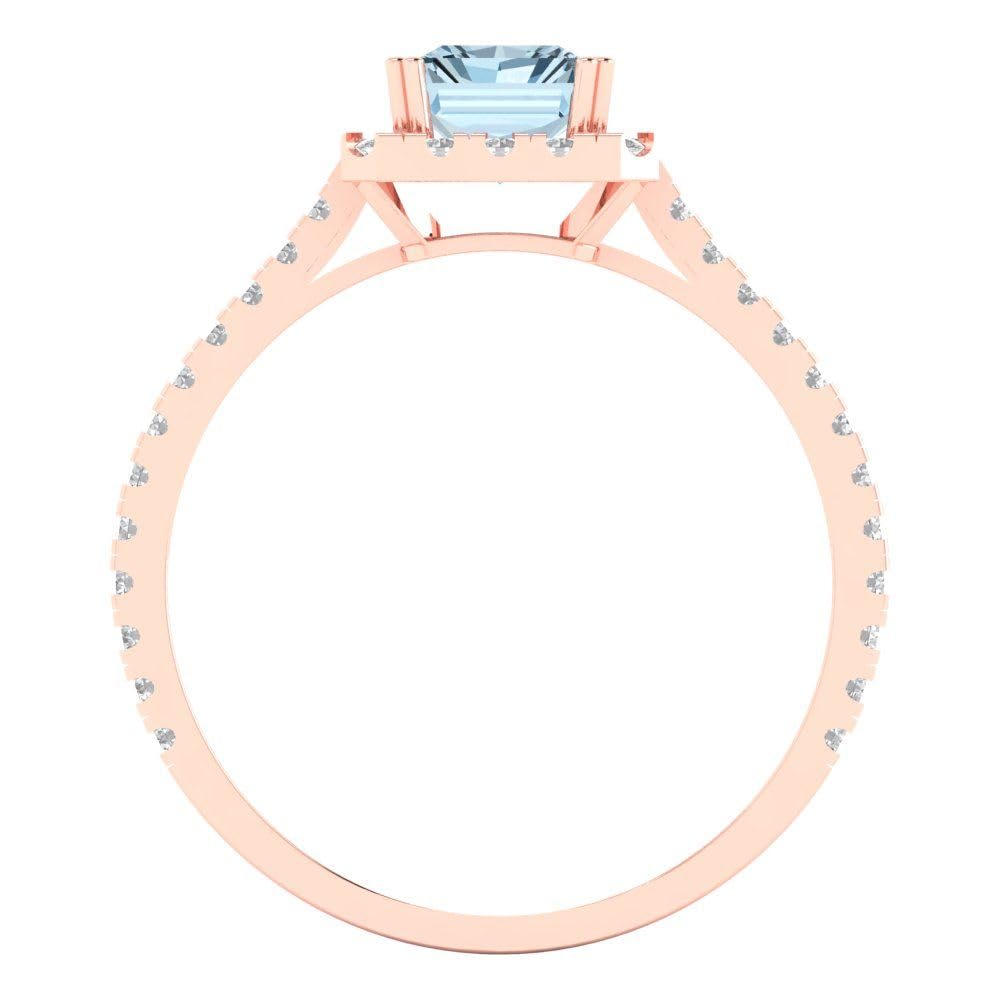 Clara Pucci 1.92ct Emerald Cut Solitaire Halo Natural Sky Blue Topaz Designer Wedding Bridal art deco Anniversary Ring 14k Rose Gold 7
