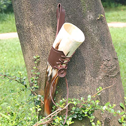 HONGLAYS Viking Horn Mugs-Handmade Home Real Viking Drinking Horn with Leather Straps Beer Wine Goblet Chalice Tankard Ox Horn Beaker Vessels (With Leather Straps)