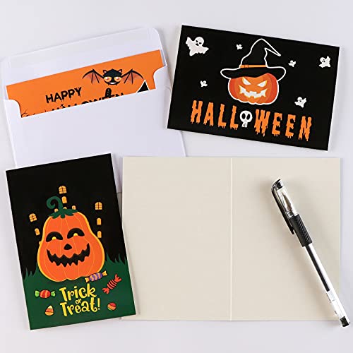 OUNENO 12 Pack Halloween Greeting Cards with Envelopes for Trick-or-Treat Party Favors, 4 Designs, 4 x 6 inches