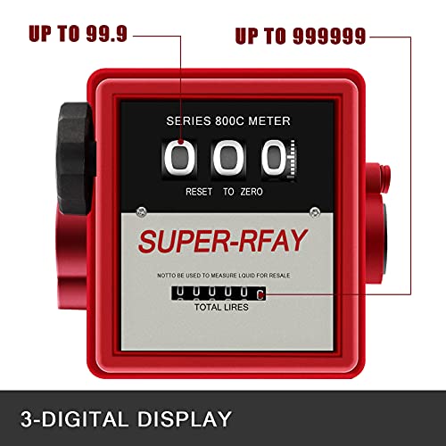 Fuel Flow Meter 1 Inch BSP Mechanical Gauge 3 Digital for Diesel Tank Transfer Pump Counter ±1% High Accuracy 32 GPM 142 PSI Gas Oil Flowmeters 20-120 LPM