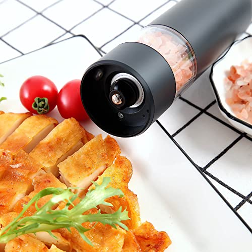 Electric Pepper Grinder Mill, USB Rechargeable Salt and Pepper Grinder with Ceramic Grind and LED Light, Adjustable Coarseness and Refillable Glass, No Battery Needed - Black