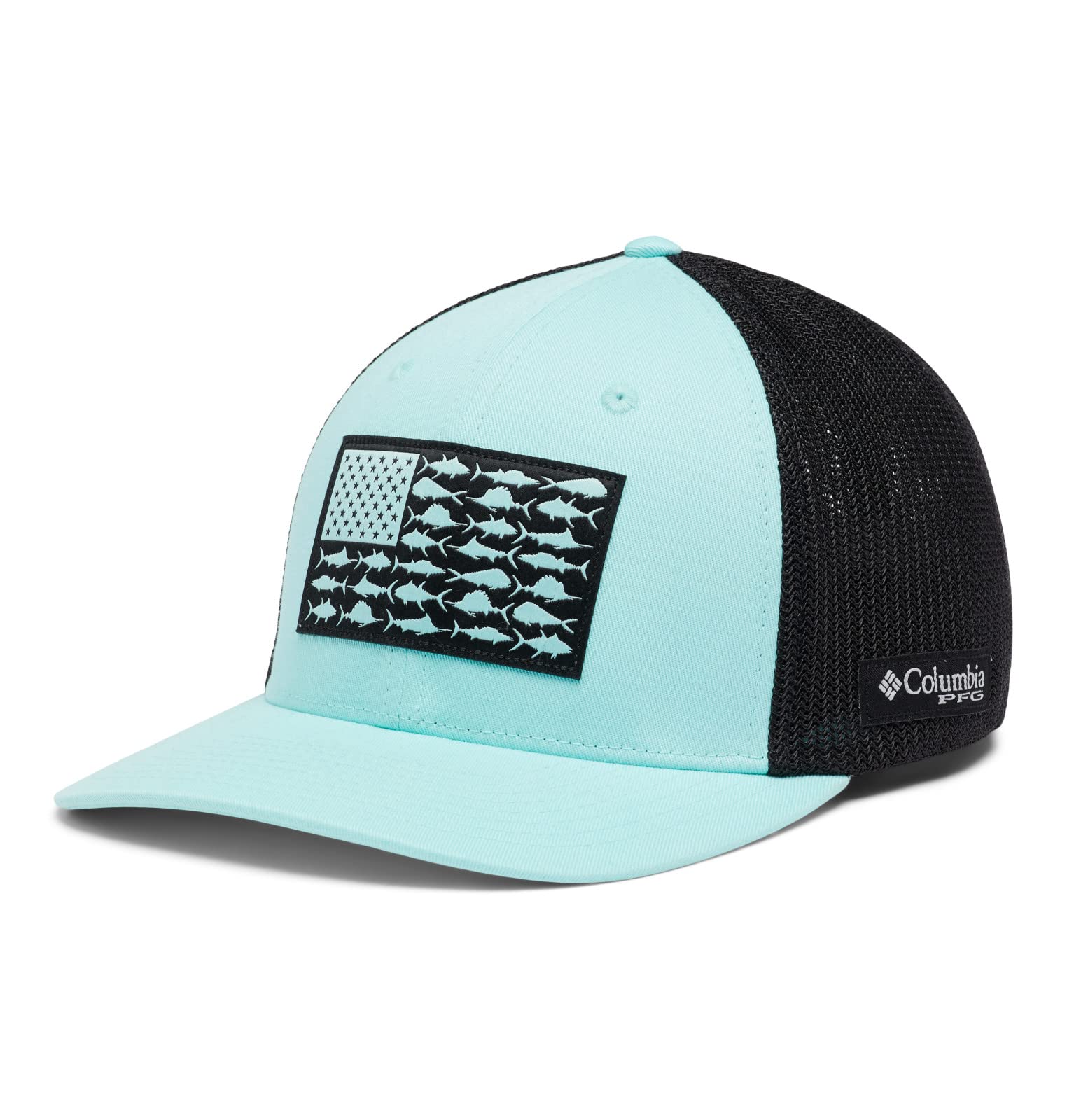 Columbia Unisex PFG Fish Flag Mesh Ball Cap - Low, Gulf Stream/Black/Offshore Slam Flag, Large/X-Large