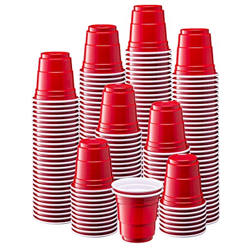 Comfy Package GUSTO [300 Count] 2 oz. Mini Plastic Shot Glasses - Red Disposable Jello Shot Cups (Formerly
