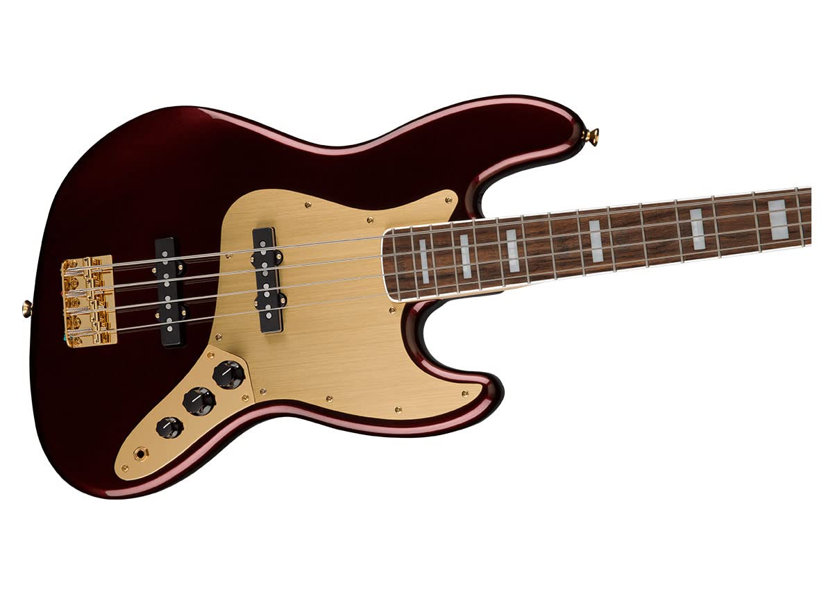 Squier 40th Anniversary Jazz Bass Gold Edition, Ruby Red Metallic, Laurel Fingerboard