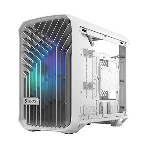Fractal Design Torrent Nano RGB White - Clear Tint Tempered Glass Side Panel - Open Grille for Maximum air Intake - 180mm RGB PWM Fan Included - Type C - mITX Airflow Mini Tower PC Gaming Case