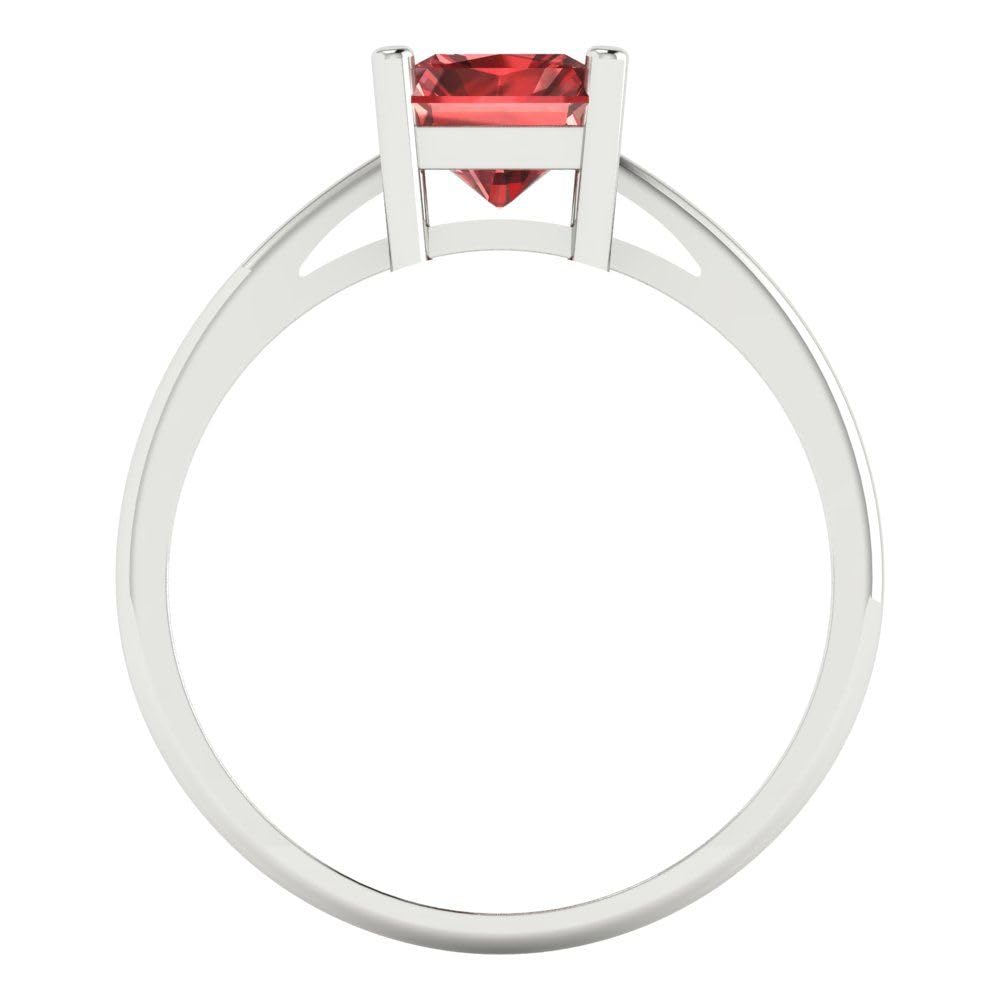 Clara Pucci 1.95ct Emerald Cut Solitaire Natural Scarlet Red Garnet 4-Prong Classic Designer Statement Ring 14k White Gold for Women