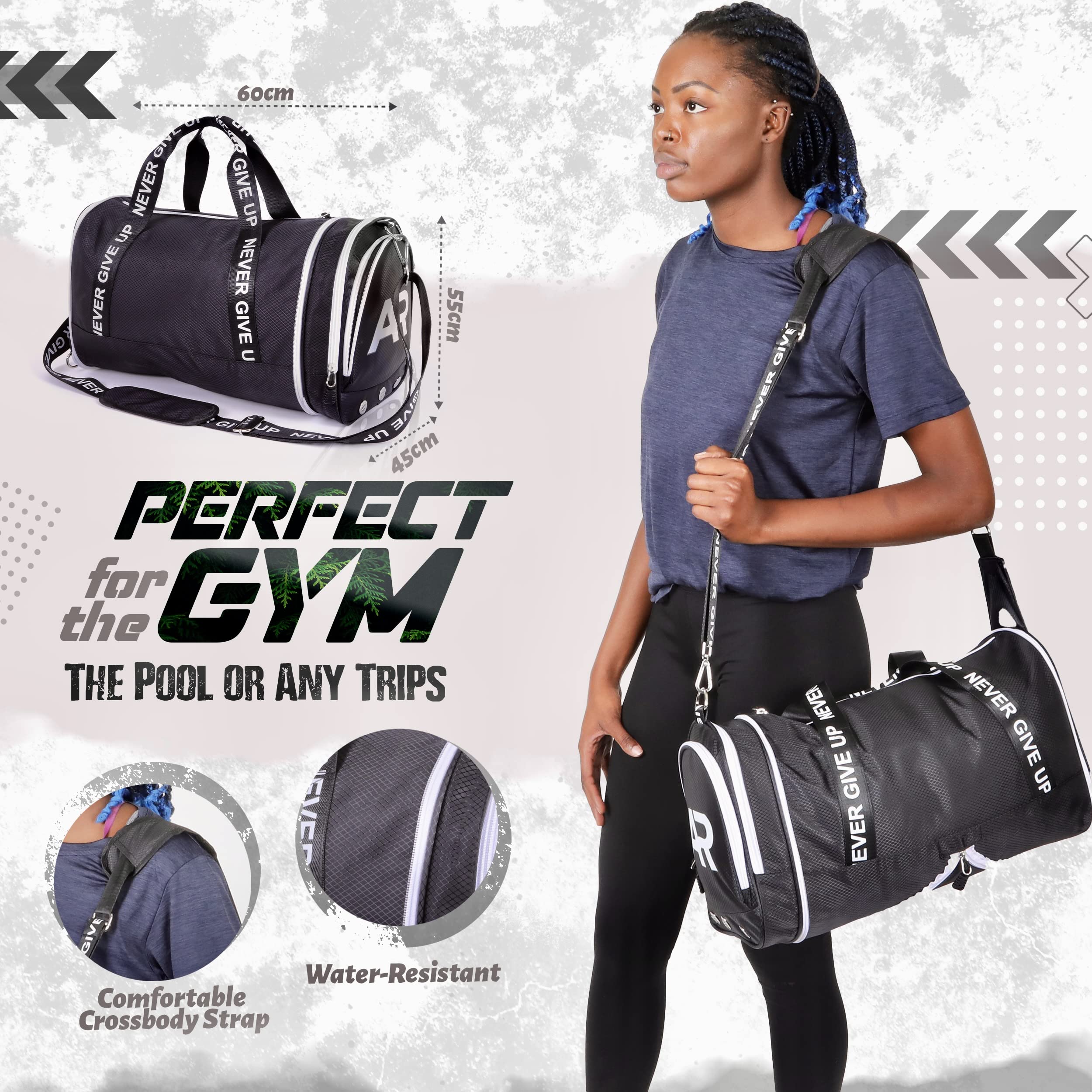 RED supplies Black Convertible Gym Bag With Cross Body Bag for man and women with multiple pockets