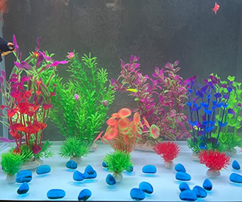 Ismosm Aquarium Plants 14 Pack Betta Fish Tank Accessories Plus Aquarium Gravel for Aquarium Decor Fish Tank Decor (C Set)