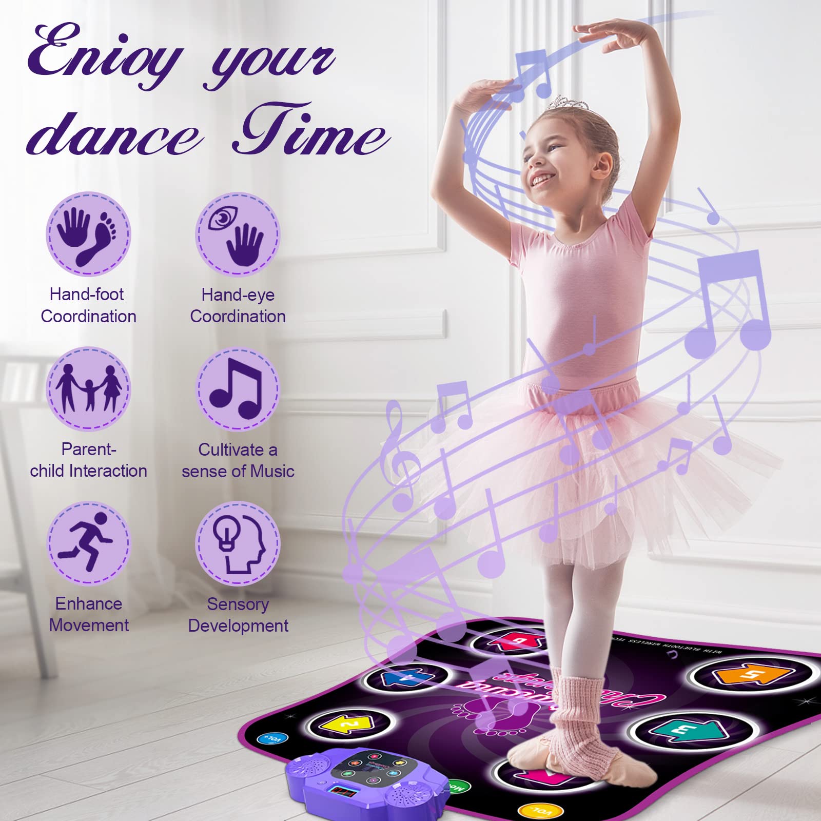 Dance Mat,Light Up Dance Mat for Kids,Dance Pad for Toddlers with Wireless Bluetooth and 5 Game Modes, Floor Dance Game Toy Birthday for Boys Girls Ages 3-12