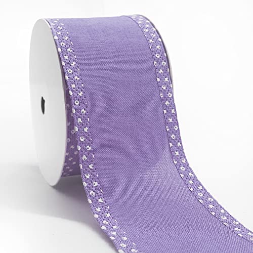 Estivaux Easter Wired Ribbons for Crafting 2.5 Inch ×10 Yards, Purple Lavender Burlap Ribbon Bows Mardi Gras Ribbon Ornaments Spring Holiday Craft Ribbons for Wreath Bow Gift Wrapping Decorations