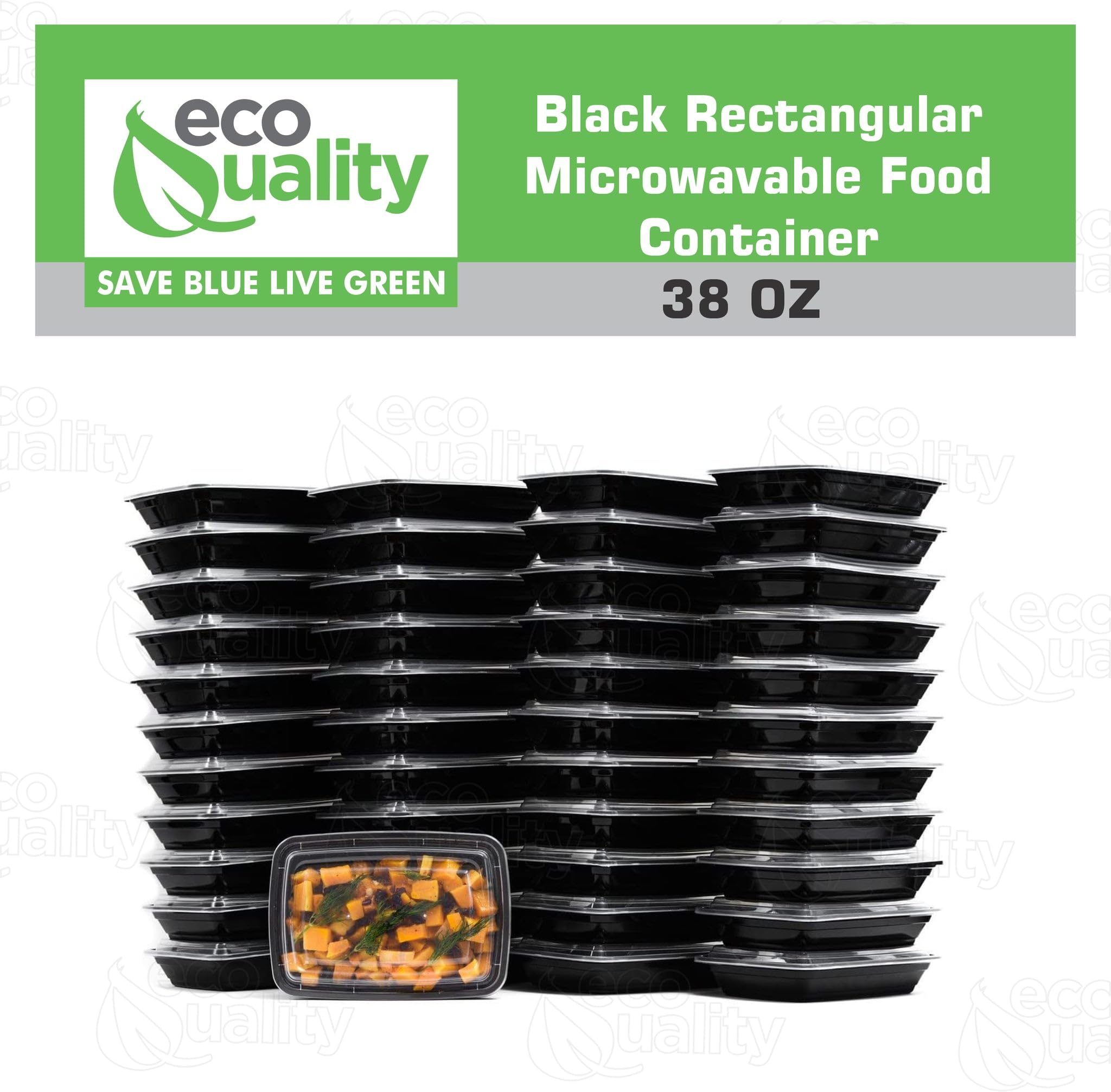 EcoQuality 38 oz Reusable Food Storage 25 Pack Containers with Lids Rectangular BPA Free Freezer, Microwave & Dishwasher Safe β Airtight & Watertight Stackable, Lunch Meal Prep, To-Go, Bento Box