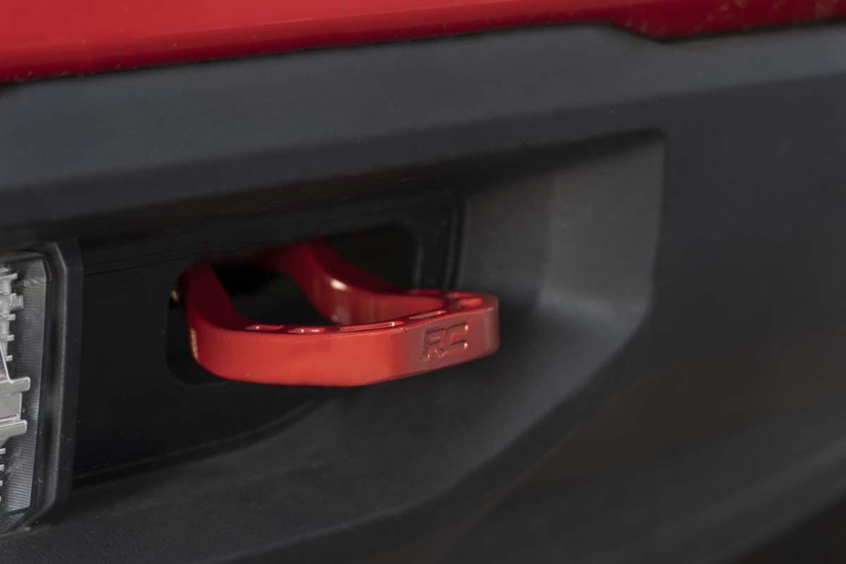 Rough Country Upgraded Forged Tow Hooks (fits) 2019-2020 Chevy Silverado 1500 | Replaces OEM | Red | RS132 , Black