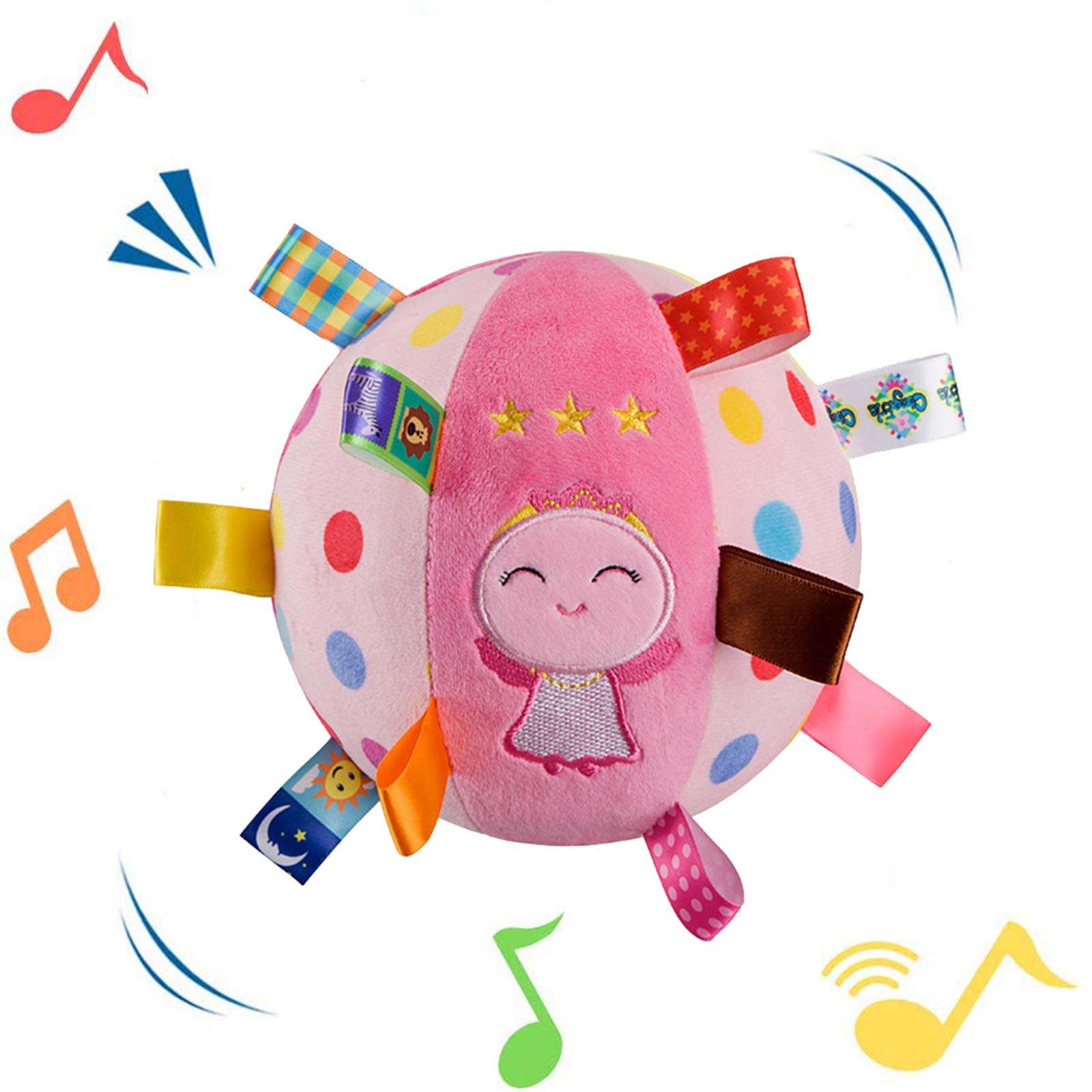 StoHua Baby Colorful Tag Ball - Soft Plush Rattle Ball Toy for Early Educational, Stuffed Animal Multi Sensory Toy for Baby Kids Toddlers Infants, Ribbon Tag Ball