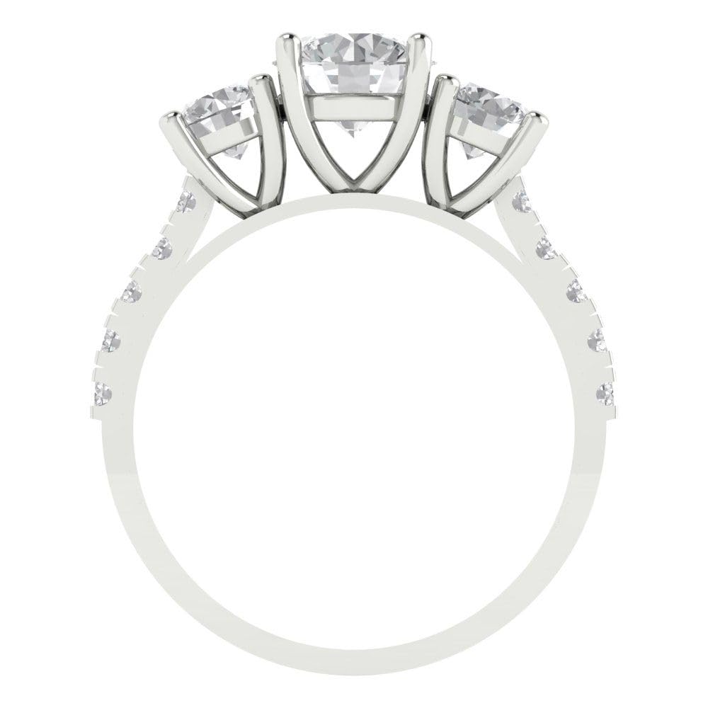 Clara Pucci 2 ct Round Cut Solitaire 3 stone Accent Genuine Moissanite Engagement Promise Anniversary Bridal Ring 18K White Gold 6.75