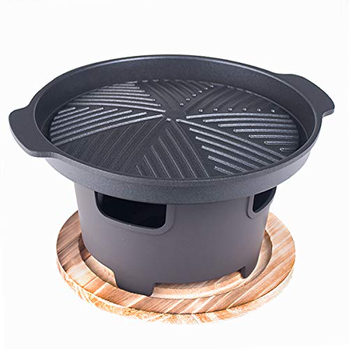 Fuji Merchandise Corp Japanese Korean Style Single Serving Yakiniku Grill with Wooden Trivet and Burner Stove 7 Inch Diameter