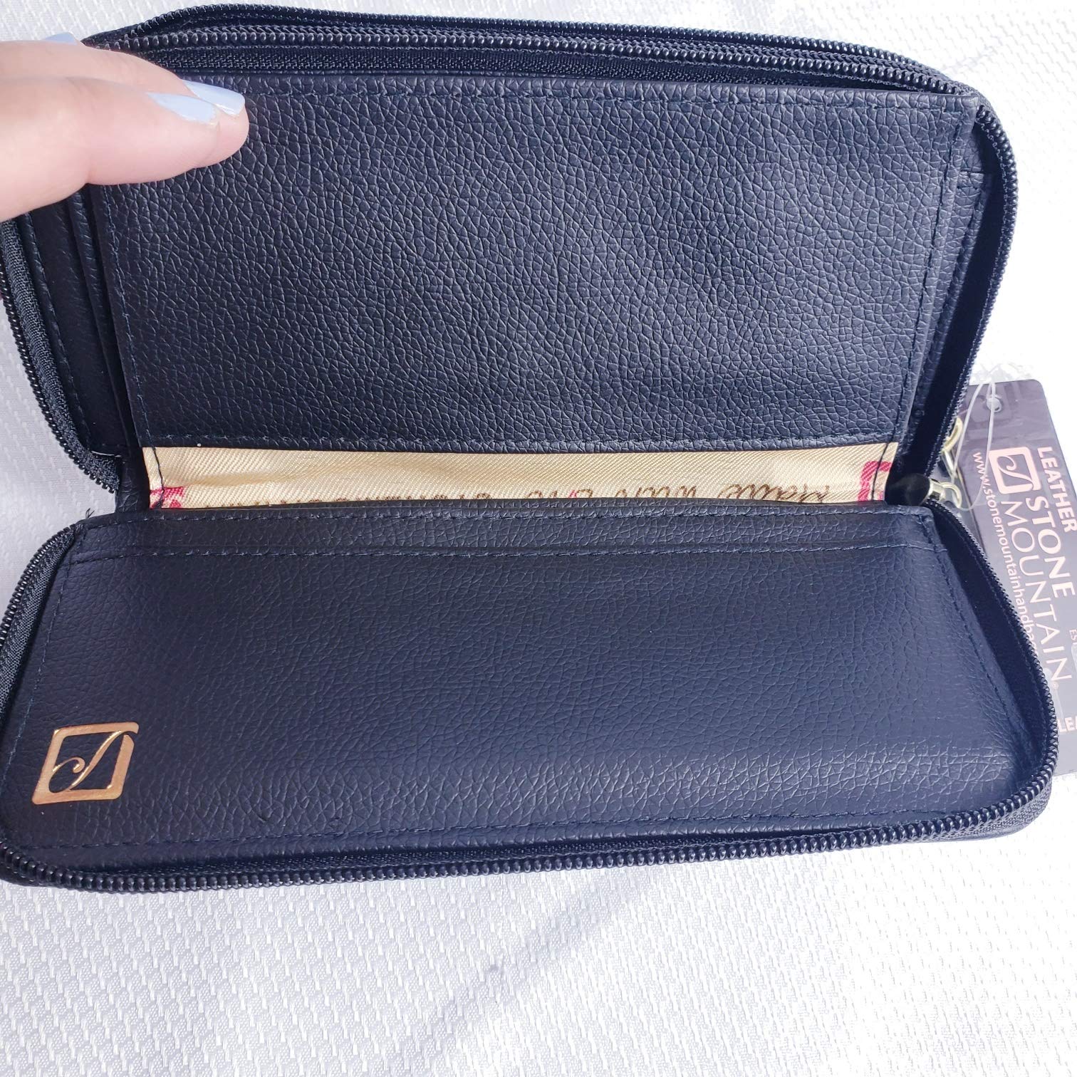 STONE MOUNTAIN black embossed paisley Wristlet Wallet & Checkbook insert SLG