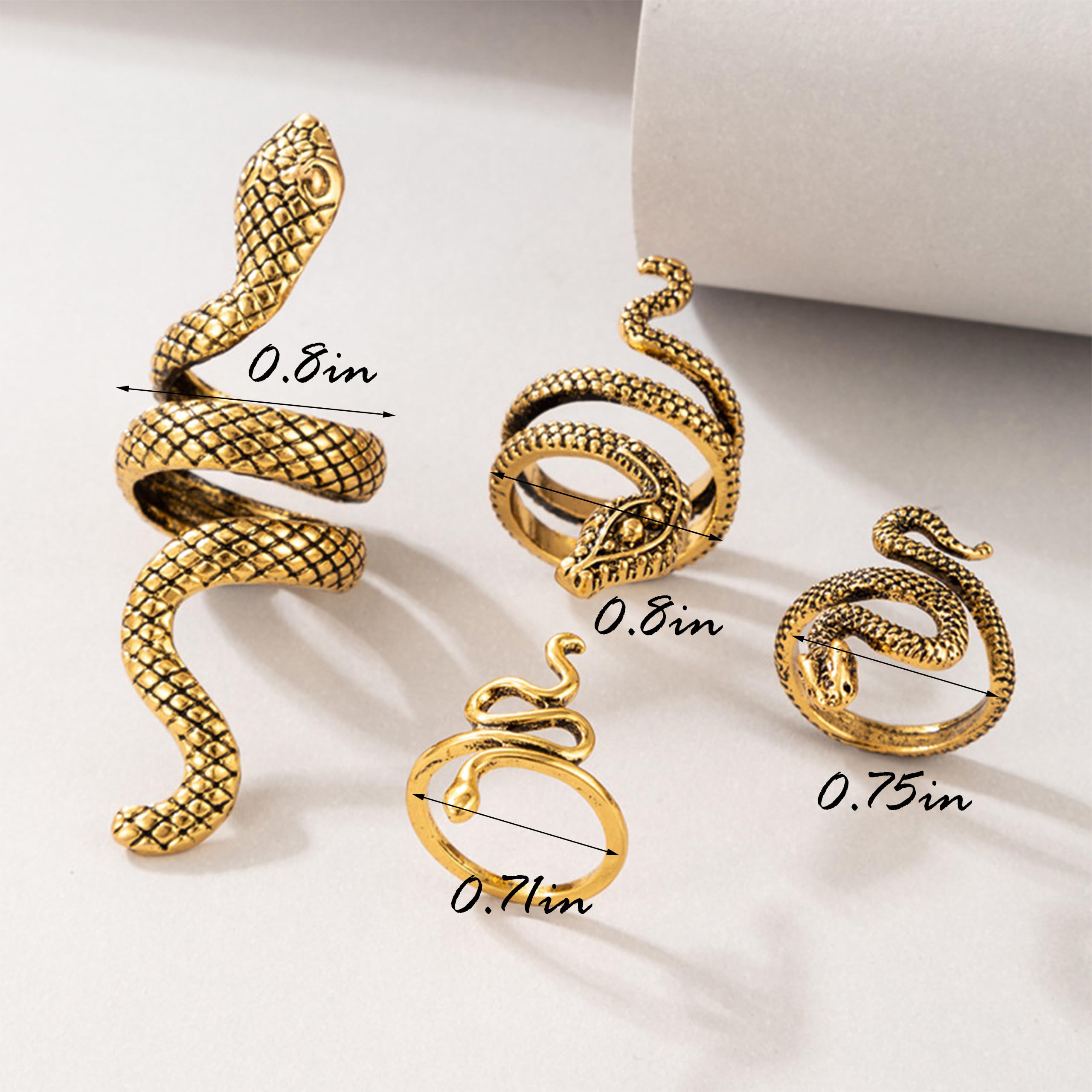 Dcfywl731 Snake Ring for Women Adjustable Vintage Reptile Serpent Stackable Snake Rings Goth Punk Snake Jewelry Halloween Costume Accessories