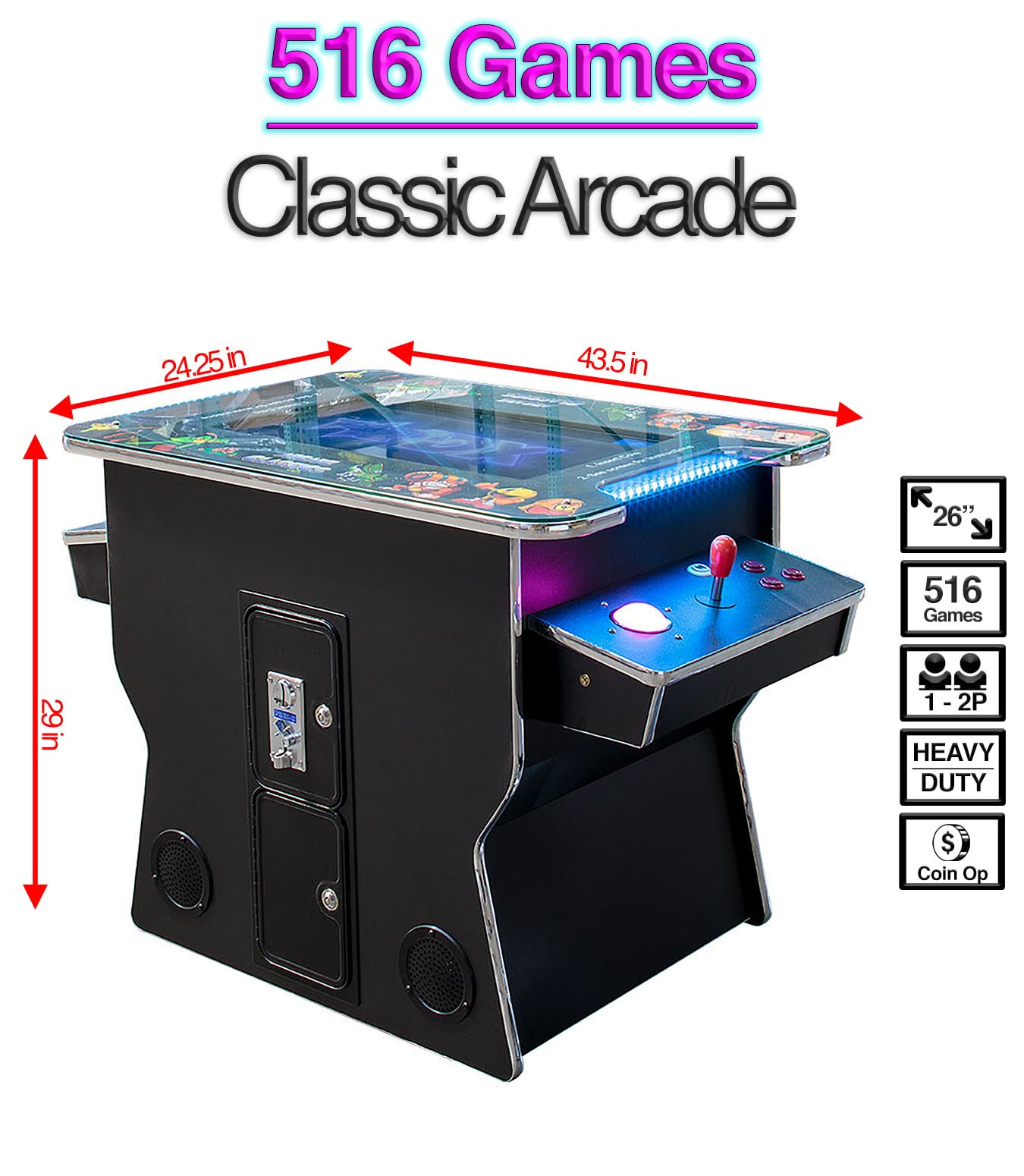 West State Gamerooms Cocktail Arcade Machine – 516 Games in 1 Arcade Game Cabinet – Pre-Assembled 2 Player Retro Video Game Table 26-Inch Screen and 2 Chrome Bar Stools – Commercial Grade