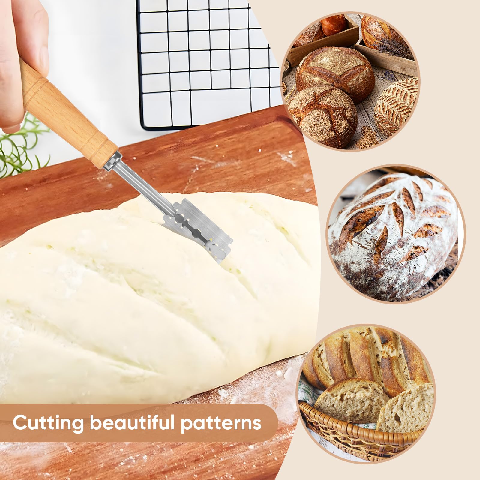 Danish Dough Whisk - Bread Whisk, Dutch Whisk for Dough, With Dough Scraper Bread Cutter, Bread Lame Dough Scoring Tool + 5 Blades and Case, Bread Making Tools