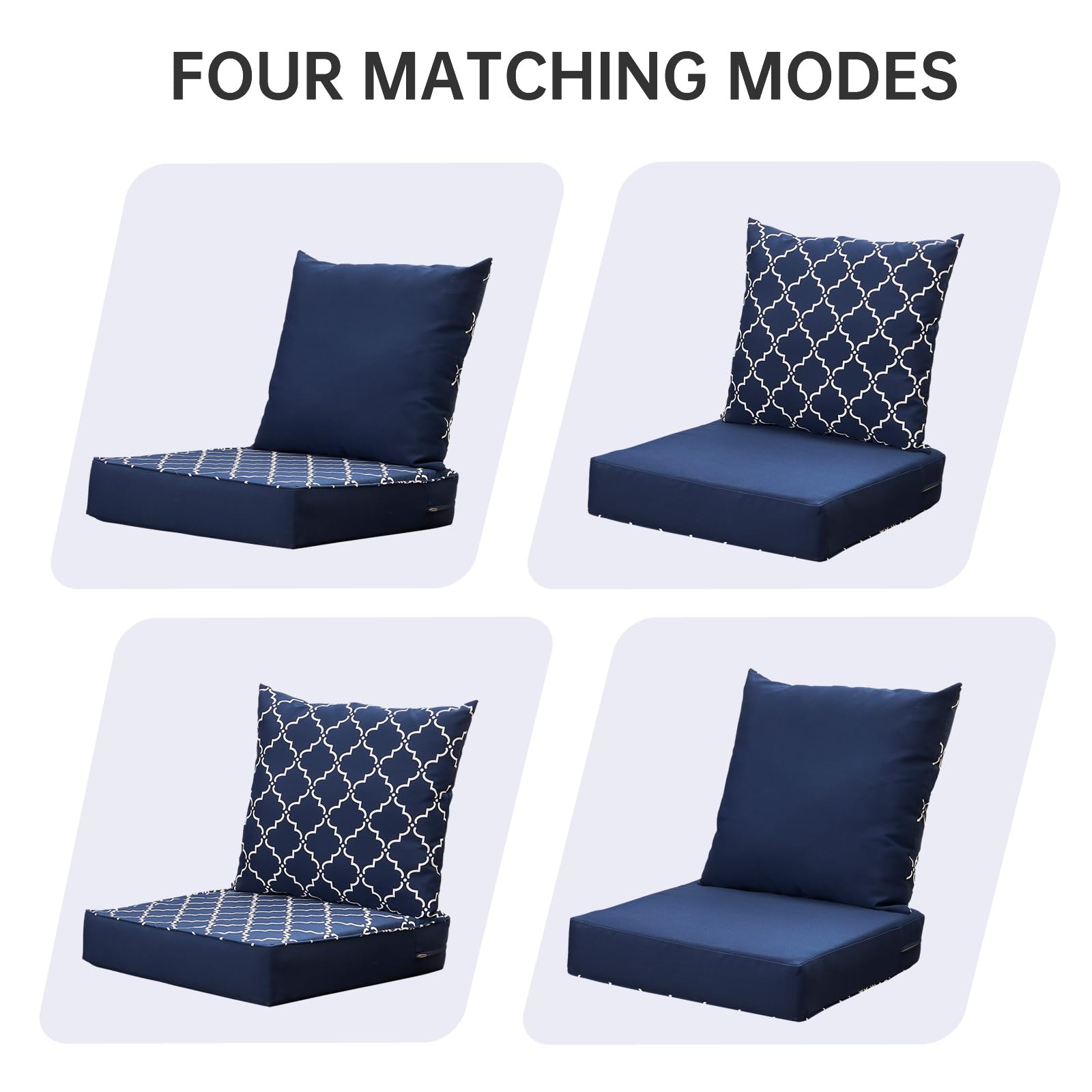 HonTop Outdoor Cushions Set for Patio Furniture, 24×24 Weatherproof Patio Deep Seating Wicker Chair Cushions Replacement, Dark Blue